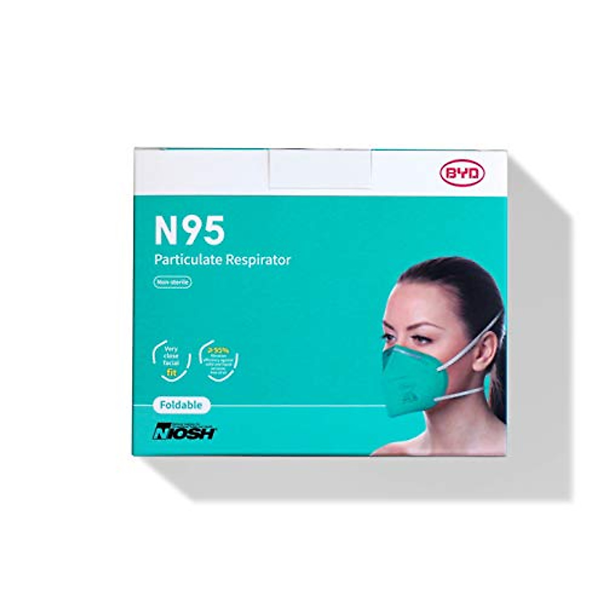 BYD CARE N95 Respirator, 20 Pack with Individual Wrap, Breathable & Comfortable Foldable Safety Mask with Head Strap for Tight Fit