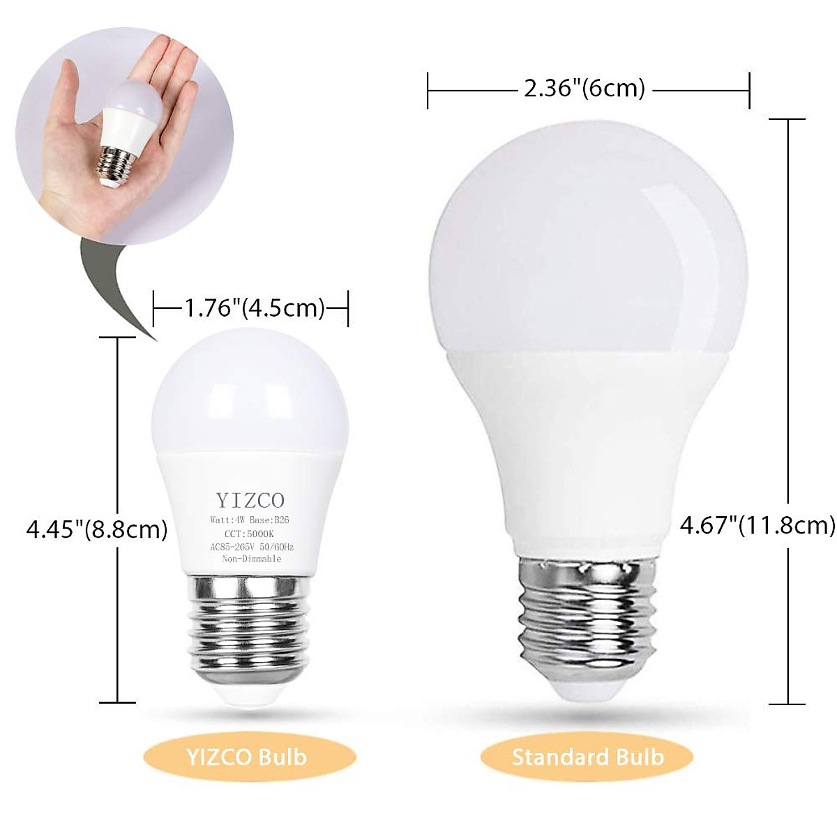 YIZCO A15 Refrigerator Light Bulb 4W 40Watt Equivalent 120v Appliance Bulbs Fridge Freezer Led Bulbs Waterproof Daylight White 2 Pack