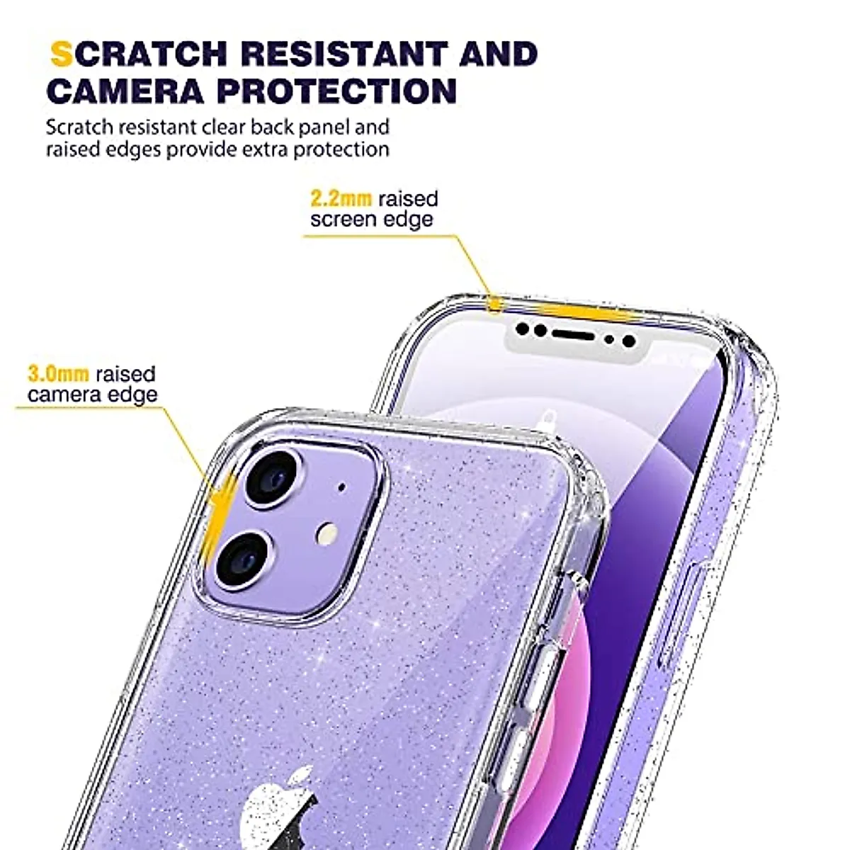 Diaclara Designed for iPhone 12/12 Pro Case, Full Body Rugged Case with Built-in Touch Sensitive Anti-Scratch Screen Protector, Soft TPU Bumper Case for iPhone 12/12 Pro 6.1" (Clear Glitter)