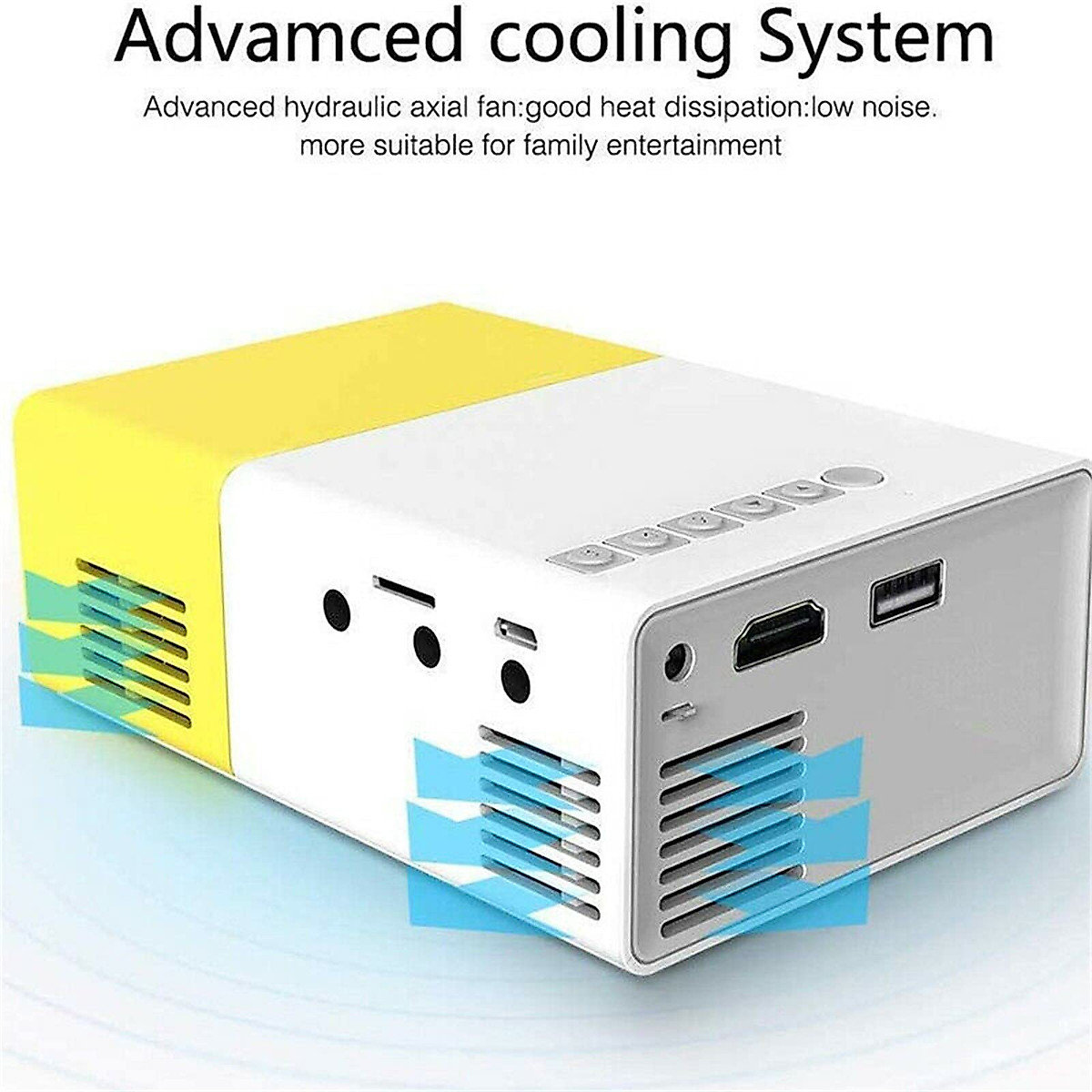 Leadmall Mini Projector, 1080P Home Cinema USB HDMI AV SD Mini Portable HD LED Projector, Ideal for Home Entertainment in Dark. (Yellow)