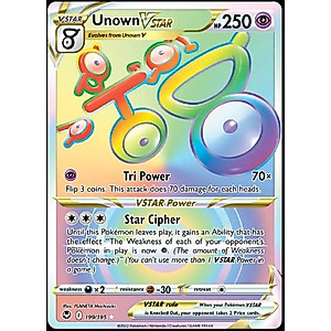 Unown Vstar 199/195- Silver Tempest - Full Art Rainbow - Pokemon Secret Rare