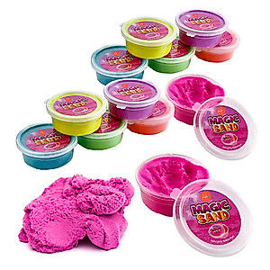 Kicko Colorful Molding Sand - 12 Pack - Assorted Colors - Magic-Shaping Style Sand - for Kids, Stress Relief, Learning Kit, Arts and Crafts, Party Supply - 2.75 Ounce