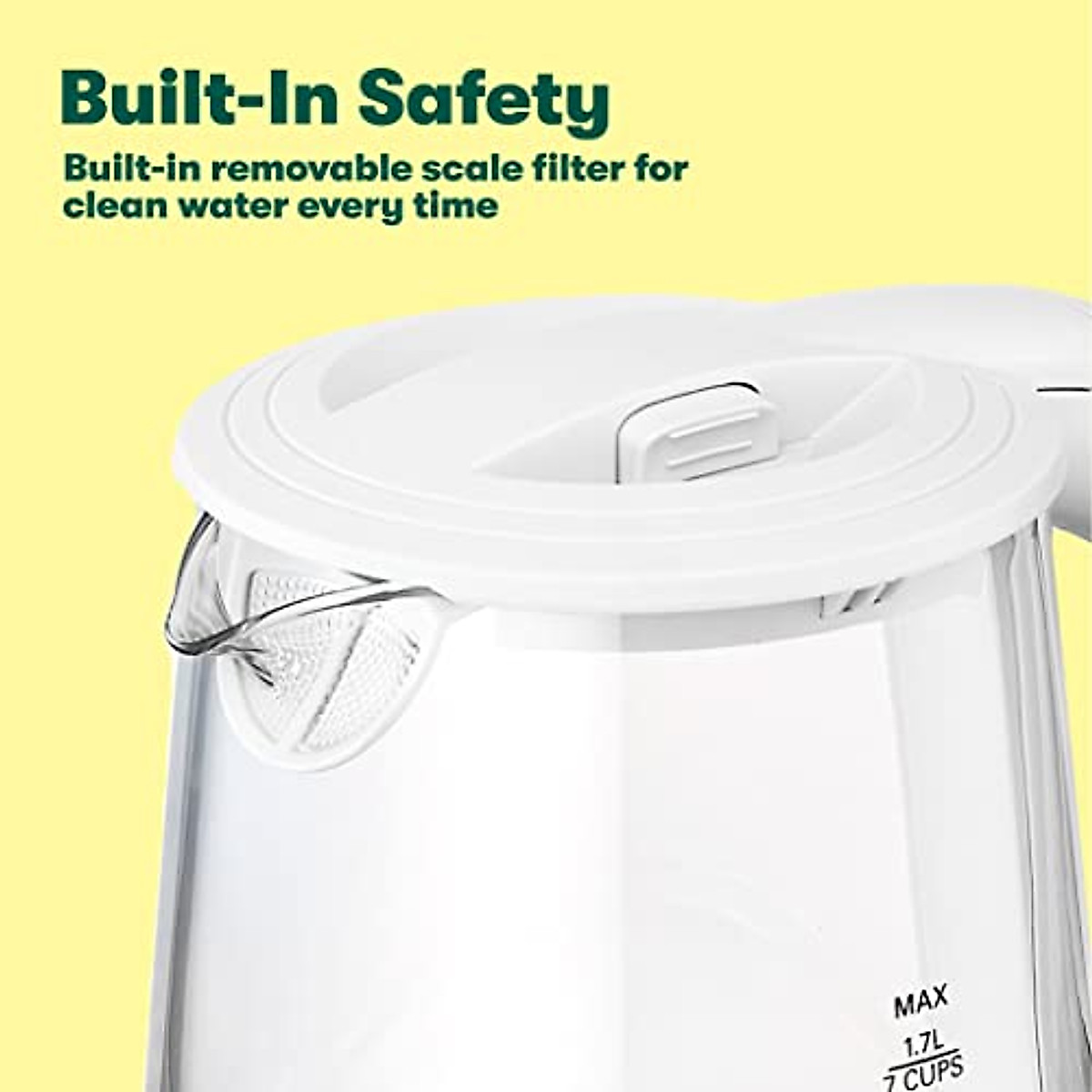 BELLA 1.7 Liter Glass Electric Kettle, Quickly Boil 7 Cups of Water in 6-7 Minutes, Soft Pink LED Lights Illuminate While Boiling, Cordless Portable Water Heater, Carefree Auto Shut-Off, White