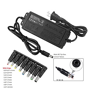 Universal Adjustable AC/DC Switching Power Adapter,AC to DC Power Supply Adapter 3-12v 5A Switching Adjustable Output with Multiple Tips,Black