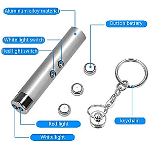 CHUQIANTONG 6PCS Cat Toy Mini Red Laser Pointer Cat Dog Interactive Training Tools White LED Torch Light with Keychain