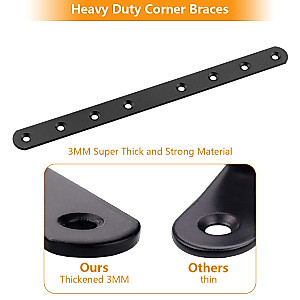 12 PCS 10 Inch Mending Plate Black Straight Braces for Wood Heavy Duty Corner Braces Straight Metal Brackets with Holes Flat Metal Bar Connector Mending Joining Bracket for Repair Fixing Fence Shelves