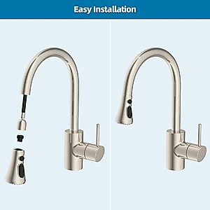 Hygie Rinse Pull Down Faucet Sprayer Head 3 Function Sink Faucet Head Replacement with 9 Adapters Compatible with Moen Delta Kohler Faucet Head, Brushed Nickel