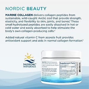 Nordic Naturals Nordic Beauty Marine Collagen Powder, Strawberry - 5.29 Ounces - Collagen Powder Supplement for Healthy Skin, Joints, and Bones, Vitamin C for Antioxidant Support - 30 Servings