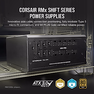 Corsair RM850x SHIFT Fully Modular ATX Power Supply - 80 PLUS Gold - ATX 3.0 - PCIe 5.0 - Zero RPM - Modular Side Interface - Black