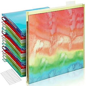 20 Pcs Scrapbook Paper Storage Organizer 12 x 12 Inch Colored Clear Vinyl Storage Organizer Top Loading Files Plastic Paper Holder with 20 Blank Stickers Label for Holding Scrapbook Paper