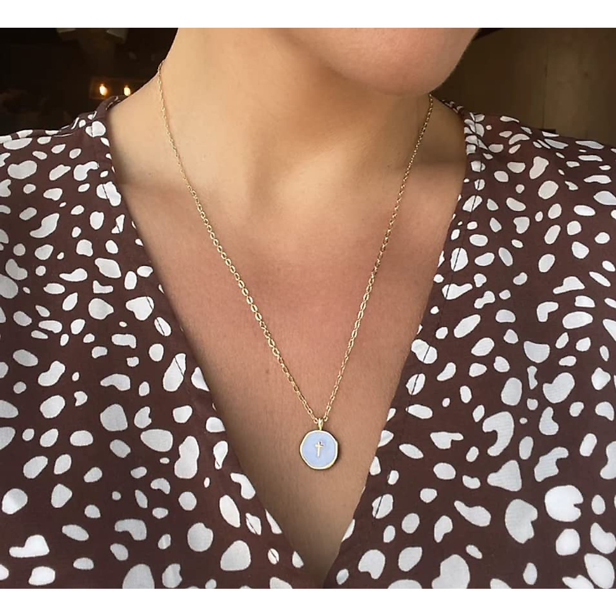 Lenny & Eva Faith Over Fear Cross Necklace Silver and Gold Plated, 20 inches (White Cross)