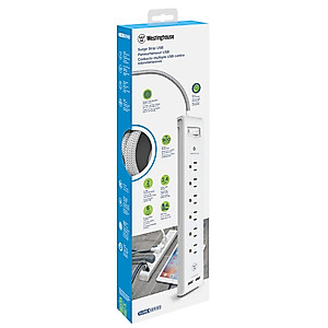 Westinghouse 96021 Strip 6-Outlet 2-USB 900 Joule Surge Protector with Fabric Braided Tangle Free Cord, White