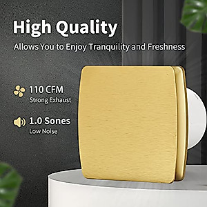 Zeyzer Gold Bathroom Exhaust Fan 110 CFM 1.0 Sone 5.9" Duct Modern Square Ceiling or Wall Mount Ventilation AC Vent Fan for Bathroom/Corridor/Office/Laundry Room/Shop
