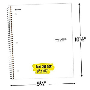 Five Star Spiral Notebook, 1 Subject, Wide Ruled Paper, 100 Sheets, 10-1/2" x 8", White (72877)