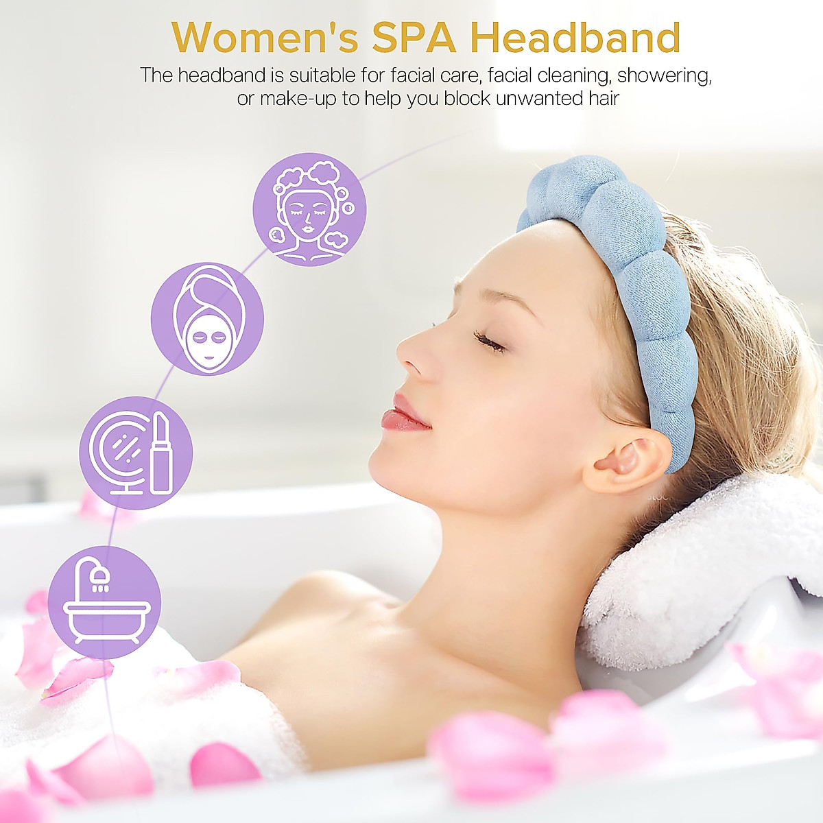 DiyJibb Spa Headbands for Women Ladies- Puffy Makeup Headband Combo Pack- Set of 2 Terry Towel Cloth Fabric Hair Bands for Washing Face (Pink & Blue)