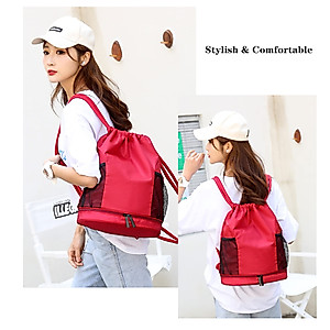 OFLILAK Waterproof Drawstring Backpack, Lightweight Sackpack Drawstring Bag,Swimming Yoga Gym Sports Casual Bags for Women and Men, Pink, One Size