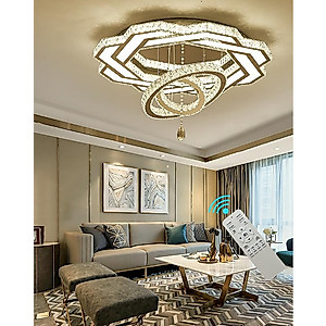 W24 Modern Crystal Chandeliers 3 Rings Pendant Light Fixtures Elegant Pendant Chandelier Flush Mount for Bedroom Living Room Dining Room Hallway Large Ceiling LED Dimmable 2700K-4500K-6000K