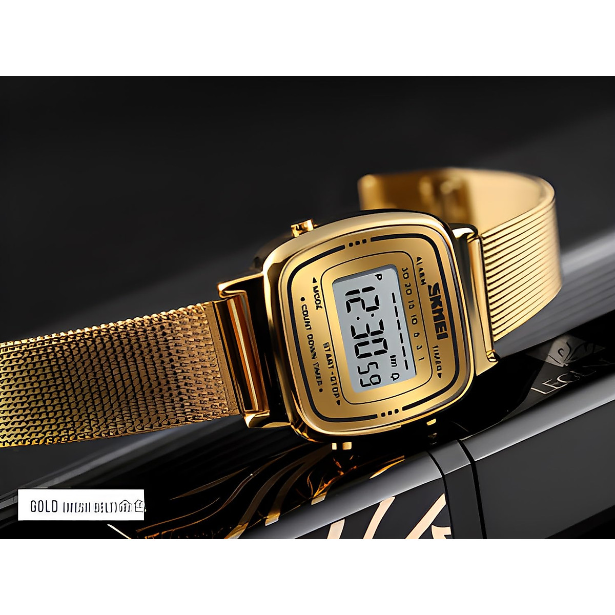 MASTOP Women's Digital Watches Ultra-Thin Gorgeous Simple Petite Wrist Watches Small Dial Mesh Steel Bracelet (Gold)