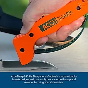 AccuSharp Knife Sharpener, Ergonomic Comfortable Handle, Compact & Easy to Use, Restore and Hone Straight & Serrated Knives, Blaze Orange