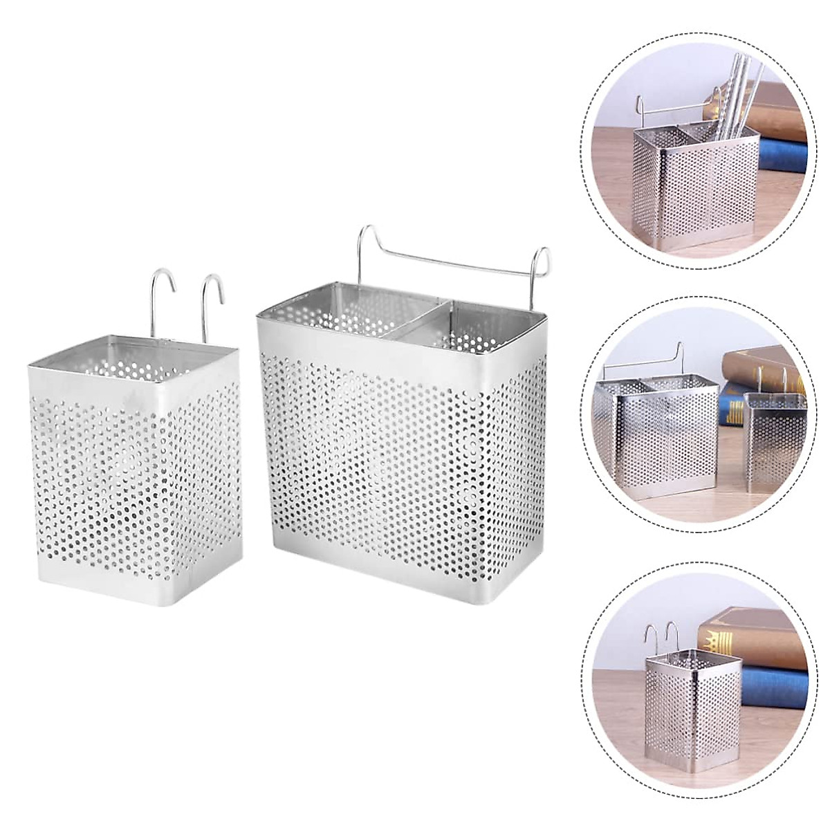 CALLARON 2Pcs Kitchen Utensils Holder Silverware Drying Rack Stainless Steel Chopstick Holder Forks Spoons Flatware Caddie Basket Organizer Drainer with Hook