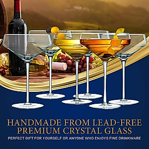 6 Sets of Crystal Martini Glass, Ultra Clear, Elegant Wine Glass, 100% Hand Blown, Dishwasher safe, Classy and Reusable Packaging