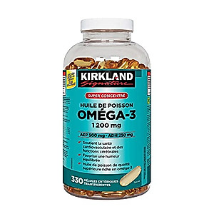 Kirkland Signature Super Concentrate Omega-3 Fish Oil 1200mg, EPA 500/DHA 250mg, 330 Clear enteric softgels