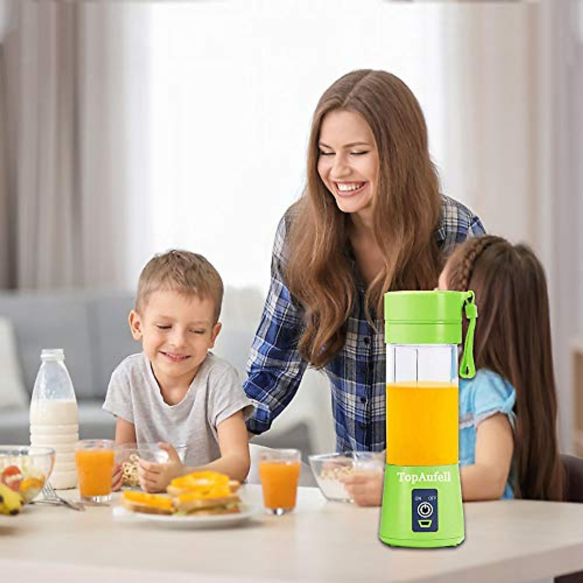 TopAufell Portable Blender,USB Rechargeable Personal Mixer,380ML Mini Blender for Fruit Smoothies and Milkshakes with Six Blades in 3D,Handheld Blender Suitable for Travel,Gym,Outdoor Sport(Green)