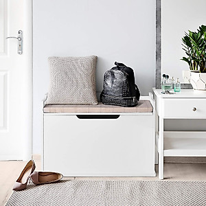 Costzon Wooden Toy Chest, 2 in 1 Toy Box and Storage Chest with Seating Cushion, Finger-Pinch Prevention Toy Storage Case with Seating Bench, Lift-Top Storage Chest for Bedroom/Living Room (White)