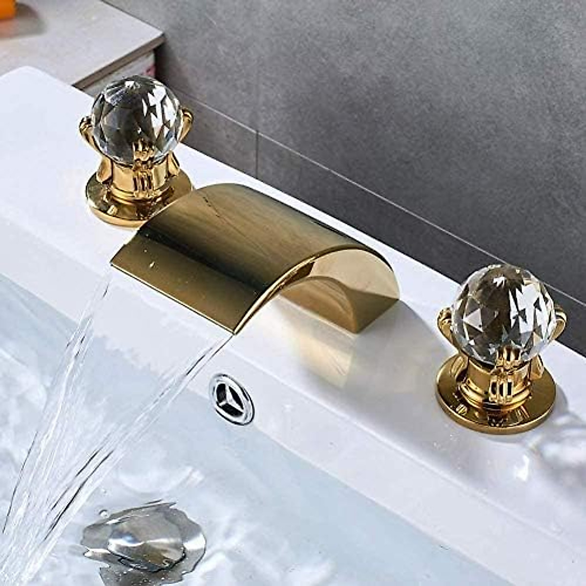 Kitchen Taps Kitchen Tap Faucet Crystal Handle Golden Waterfall Bathroom Faucet Deck Mount Widespread Bathroom Bathtub Sink Faucet Chrome Basin Mixer Tap