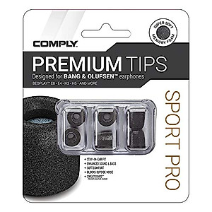 Comply Sport Pro Premium Memory Foam Earbud Tips for B&O Play Beoplay Earphones with Noise Reduction, Sweatguard, and Secure Fit, Black (Large, 3 Pairs)