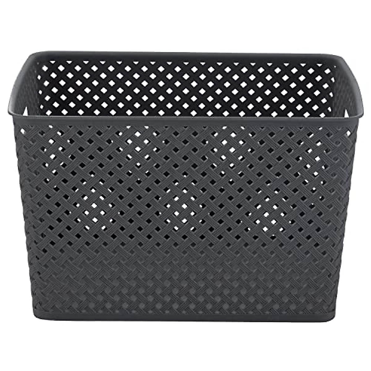 Simplify Large Resin Wicker Tote | Storage Bin | Plastic Organizer | Carrying Handles | Bathroom | Pantry | Accessories | Toys | Grey