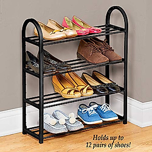 Collections Etc Black 4-Tier Metal Shoe Rack is Perfect Inside a Closet or in an Entryway to Control Clutter - Holds 12 Pairs