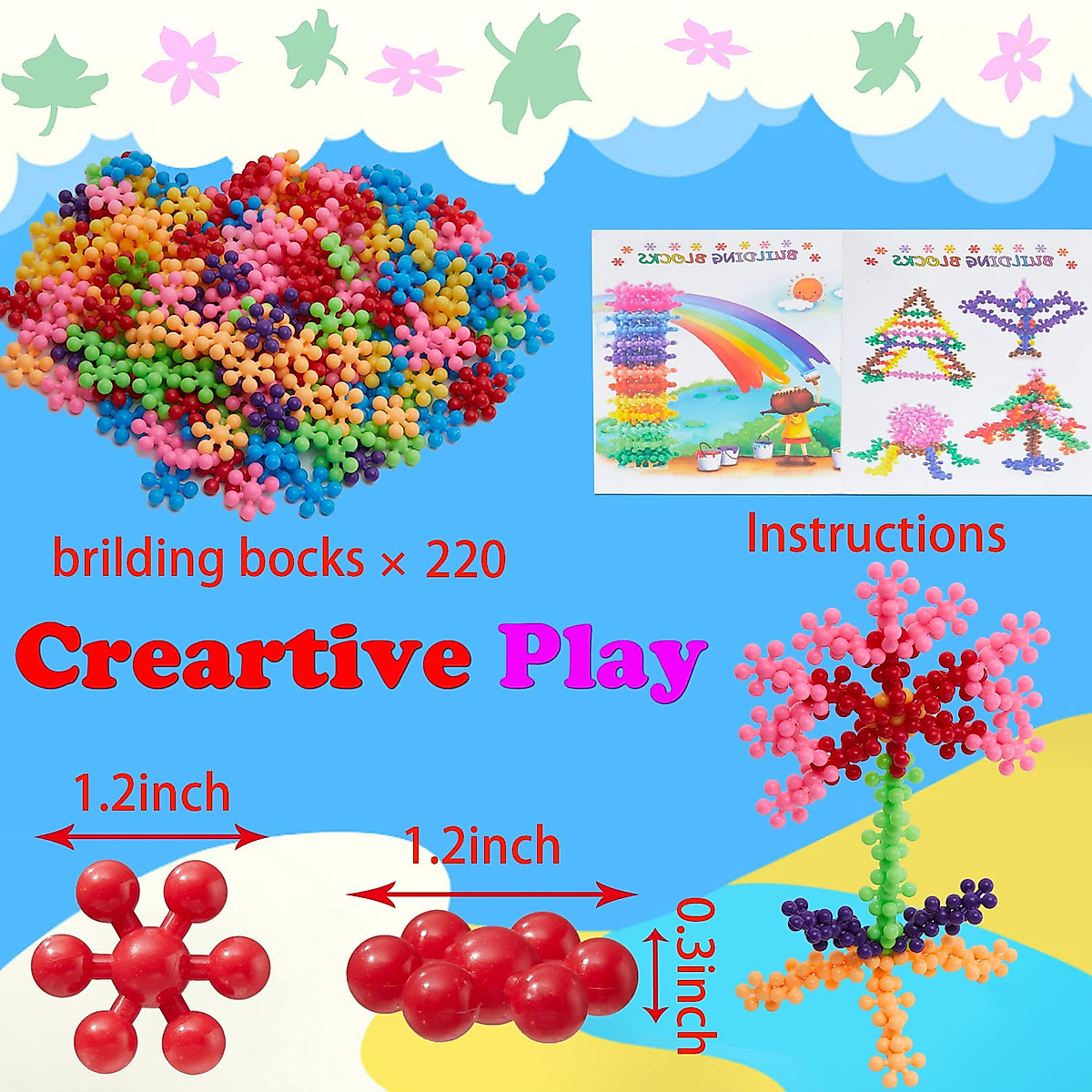 220 Pcs Building Blocks Toys,Interlocking Solid Plastic Building Blocks Set Early STEM Educational Toy for Preschool Kids,Sorting and Stacking Blocks,Promotes Fine Motor Skills & Sensory Development