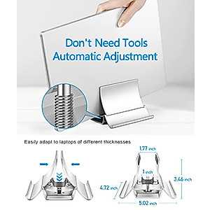 ivoler Auto-Resize Aluminum Vertical Laptop Stand Desktop for Gravity Locking Holder Dock Save Space for Desk Organizers and Storage(Up to 17.3 inches), Fits All MacBook/Air/HP/Dell/Samsung, Silver