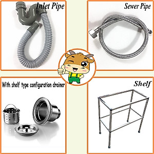 MAYKAR Kitchen Utility Sink Single with Bowl & Drain, Stainless Steel Patio Sink with Left Drainboard for Portable Handwashing Station with Faucet, 1 Compartment Business Sink for Garden/Small Rv