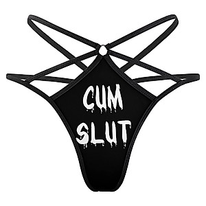BAIJIAOYUN CUM SLUT Sexy G-String for Women, Breathable T-back Panties Thongs Underwear Funny Gifts L