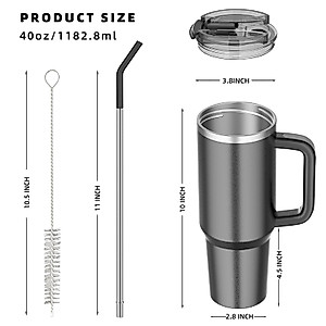 weisidi 40 oz Tumbler With Handle and Straw, Reusable Stainless Steel Insulated Water Bottle,Cupholder Friendly - Travel Mug Iced Coffee Cup for Hot-Cold Coffee and Beverages (Black)