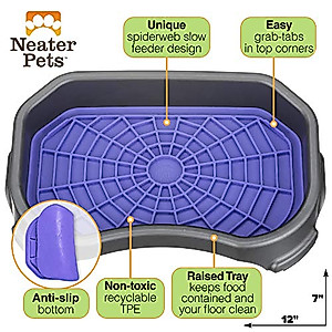 Neater Pets - Neat-LIK with Mess-Proof Tray Keeps Floors Clean - Slow Feeding Pad for Dogs & Cats - Relieves Anxiety & Cures Boredom - Fill Licking Pad with Treats & Food (Purple & Gunmetal)