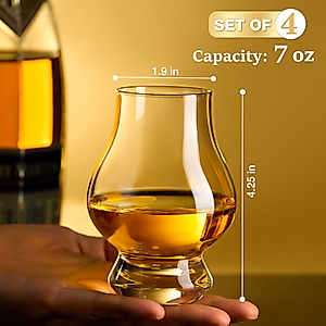 Whiskey Glasses Set of 4, Tequila Glasses, Scotch glasses, Bourbon Glasses, Tasting Glasses, Brandy Snifter Cocktail Whiskey Old Fashioned Glass for Liquor Tequila Gin Cognac Vodka, Shot Glass Bar Set