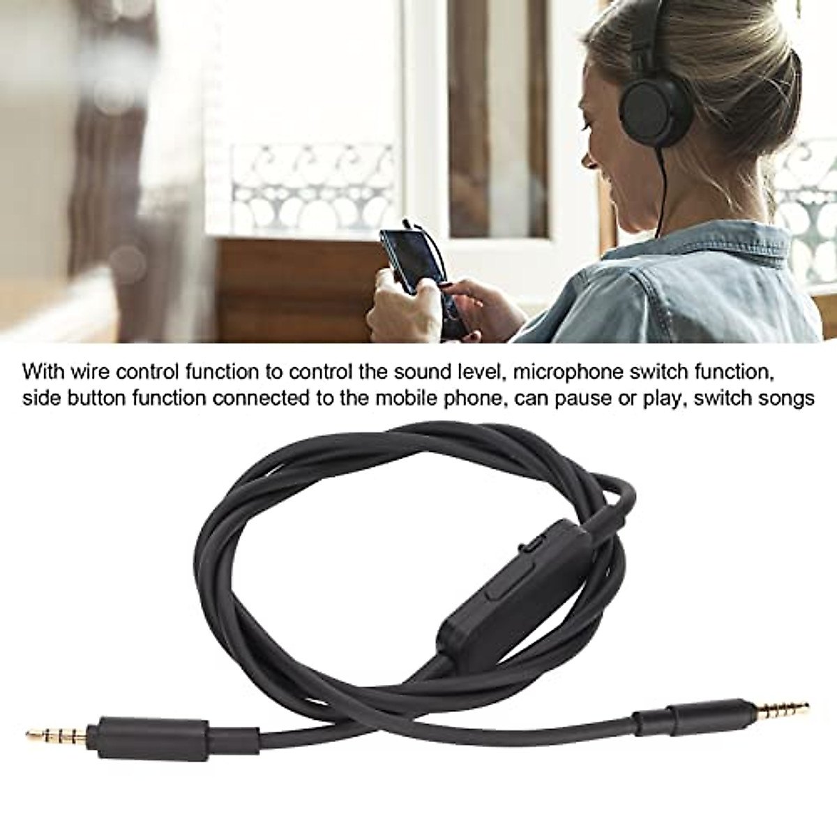 Zyyini Headphone Audio Cable for MMX 300 2nd Gen, 3.5mm with Wire Control Twisted Pair Replacement Headphone Cord, Support Volume Adjustment, Switch Songs Headset Cable Black, 1.3m/4.3ft