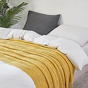 FSLEAD Mustard Throw Blanket for Couch 50 x 60 inches - Knit Woven Summer Blankets, Cozy Lightweight Decorative Throw for Sofa, Bed and Living Room - All Seasons Suitable for Women, Men and Kids
