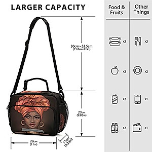 senya African Women Lunch Bag Insulated Reusable Tote Bag for Girls Boys Women Men Thermal Cooler Bag with Adjustable Strap for Work School