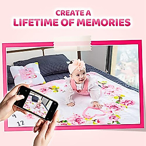 Milestone Blanket for Baby Girls - Very Soft, Light Weight with Heart Frame, Rectangle Marker, Headband Free - Machine Washable - Baby Growth Chart Blanket