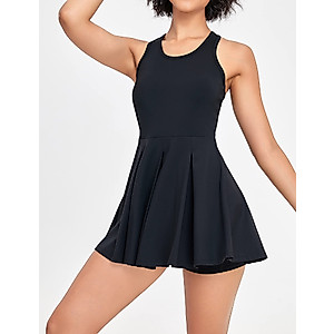 1a1a Tennis Dresses for Women, Golf Apparel and Golf Dresses for Women with Inner Shorts and Pockets, Women’s Athletic Dress for Workouts Black Medium