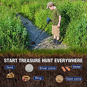 Metal Detector for Kids - 8 Inch Waterproof Kid Metal Detectors Gold Detector Lightweight Search Coil Adjustable Metal Detector for Junior & Youth with High Accuracy