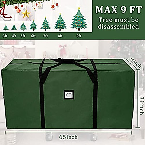 AerWo Christmas Tree Storage Bag, Extra Large Christmas Storage Containers Fits Up to 9ft Artificial Tree, Heavy-Duty Waterproof 600D Oxford Xmas Holiday Tree Bag with Card Slot(65” X 31” X 15”, Green)