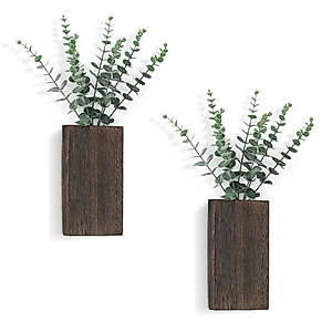 Dahey 2 Pack Wood Wall Planter Vase with Artificial Eucalyptus Farmhouse Wall Hanging Decor Pocket Planter for Indoor Fake Plants Greenery, Living Room Bedroom Kitchen Home Office Decoration