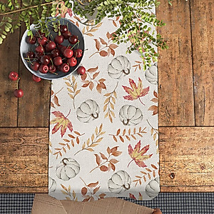 ARKENY Fall Thanksgiving Table Runner 13x72 Inches,Pumpkin Maple Leaf,Seasonal Burlap Farmhouse Indoor Autumn Table Runner for Home AT263-72