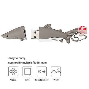 USB Flash Drive 64GB Cute Grey Shark Shaped USB Drive Thumb Drives USB 2.0 Memory Stick for External Data Storage