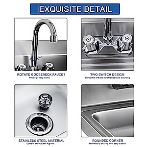 HARDURA Stainless Steel Hand Washing Sink with Gooseneck Faucet, NSF Commercial Wall Mount Hand Sink for Restaurant, Kitchen, Home, 17X15 Inches